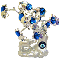 Silver Colored Evil Eye Bonsai tree with Elephant and Blue Elephants M ...