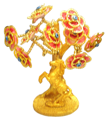 Gold colored Evil Eye Bonsai tree with Horse and Red Flowers Model L-0 ...